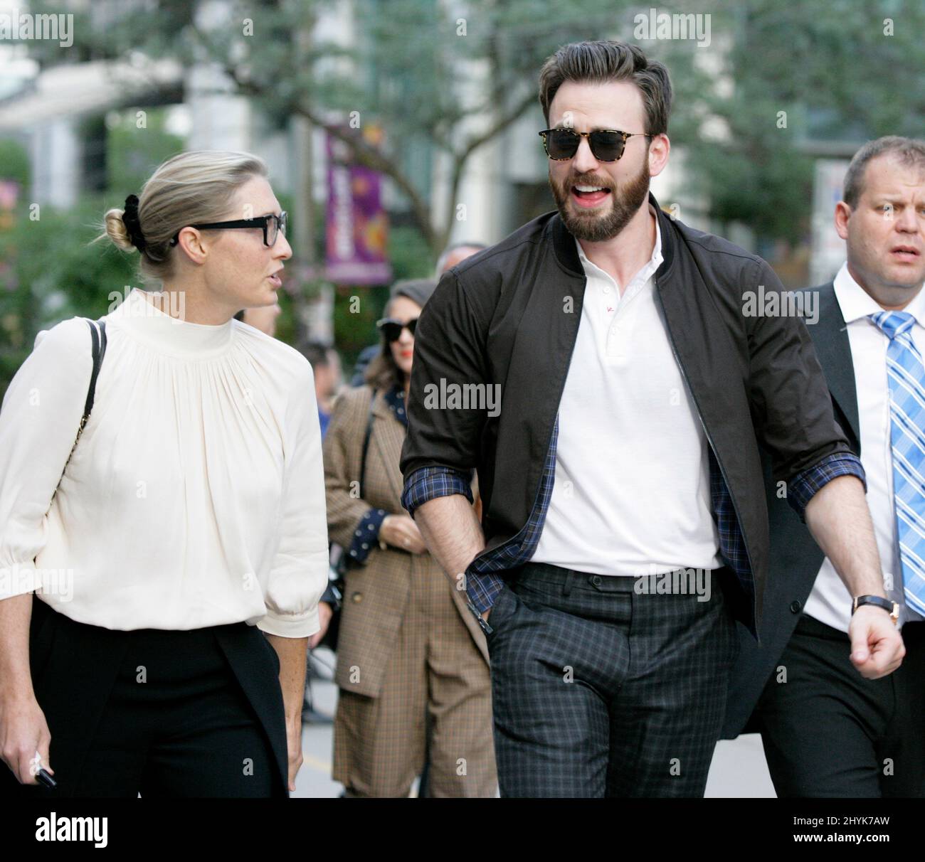 Chris Evans and publicist Megan Moss Pachon at the premiere of "Knives ...