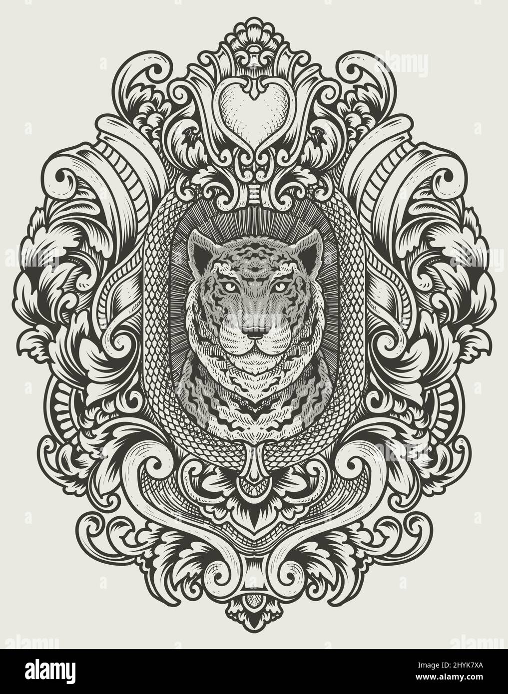 illustration vintage tiger with engraving style Stock Vector Image ...