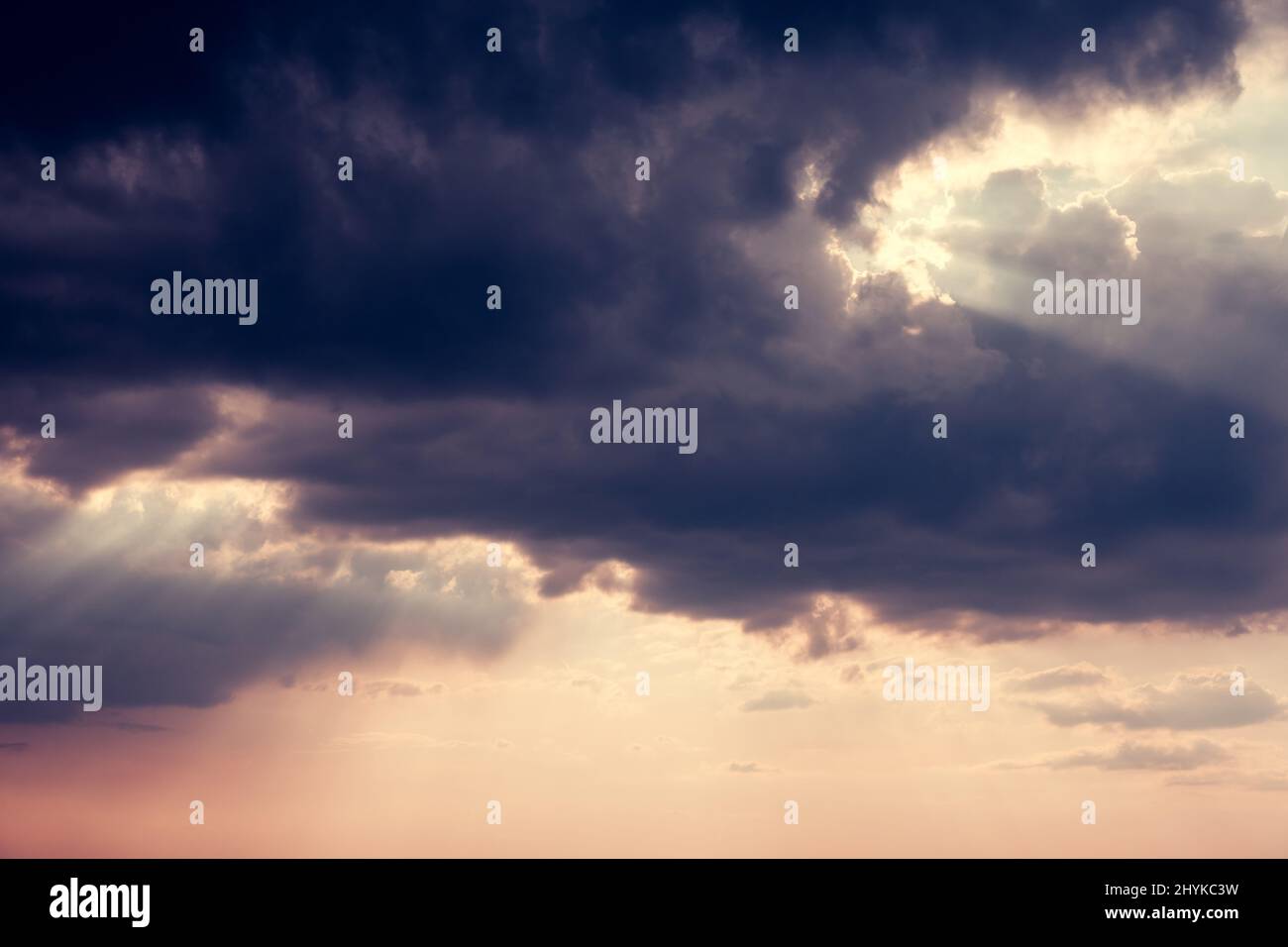 Beautiful nature background. Fantastic colorful sunset and dark ominous ...
