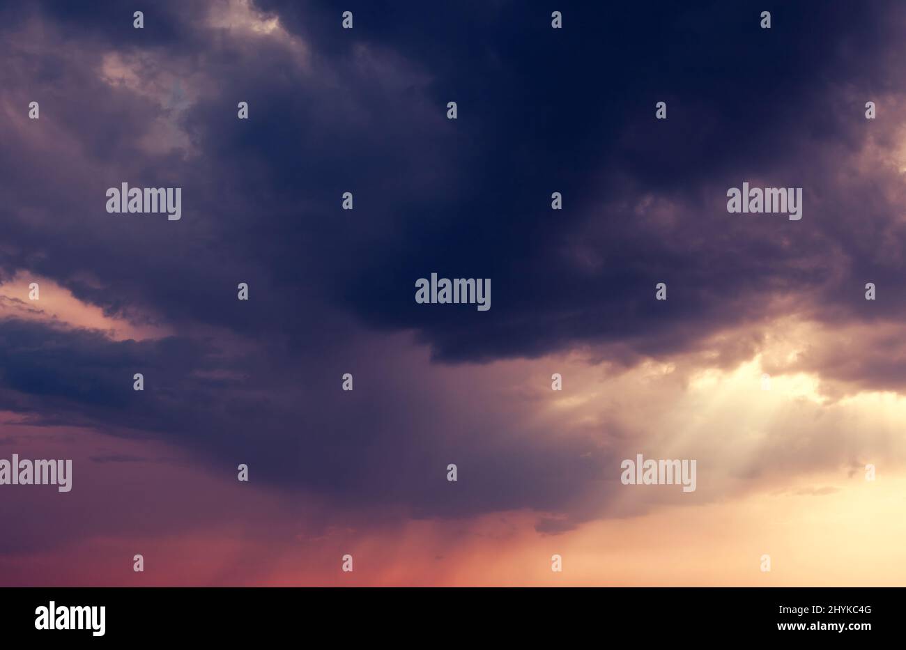 Beautiful nature background. Fantastic colorful sunset and dark ominous ...