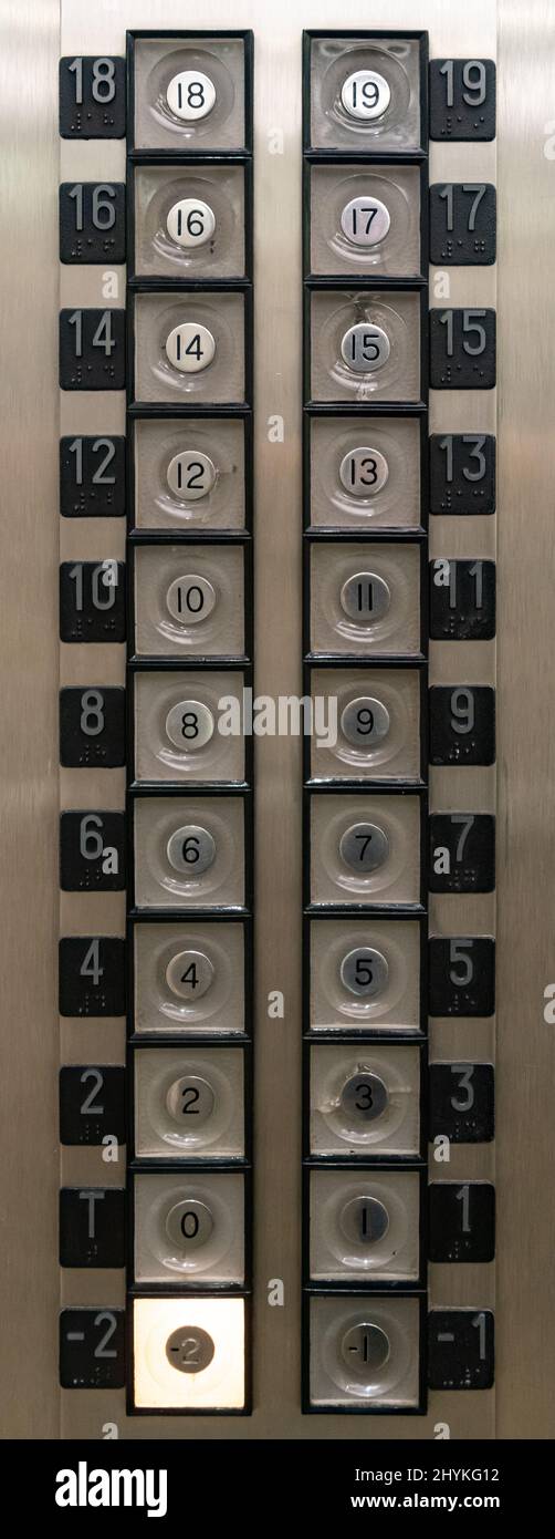 Vertical shot of buttons control panel in an elevator Stock Photo - Alamy