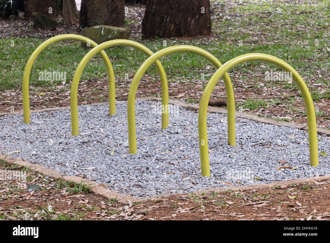 Bicycle parking lot in a park Stock Photo - Alamy