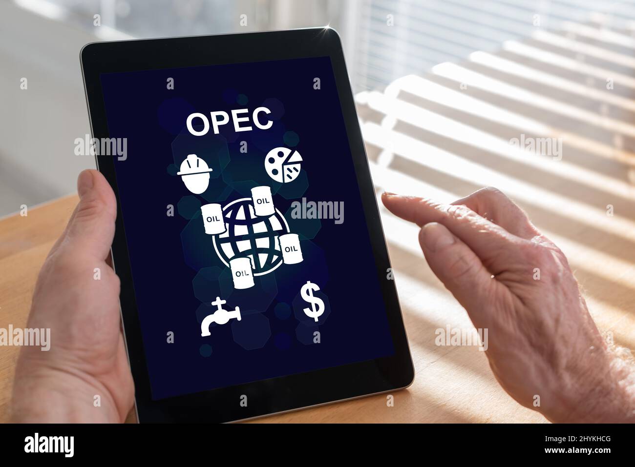 Tablet screen displaying an opec concept Stock Photo - Alamy