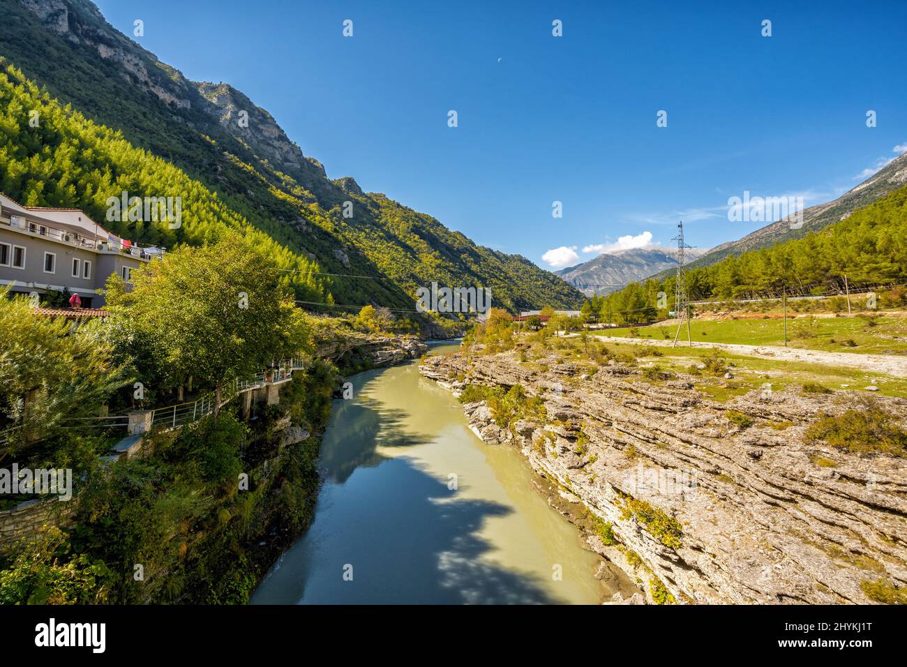 Beautiful mountain valley with gentle hills and river Stock Photo - Alamy