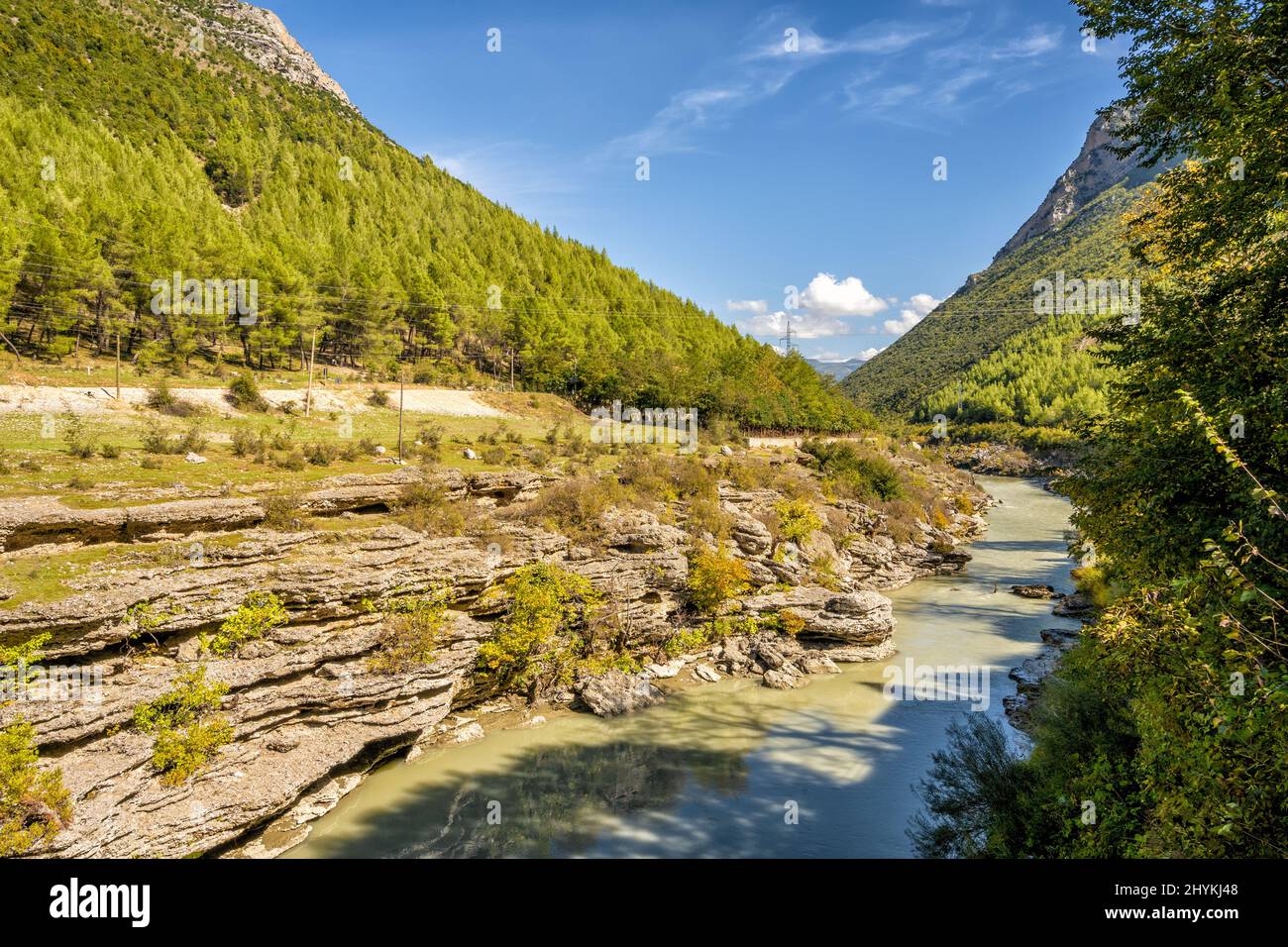 Beautiful mountain valley with gentle hills and river Stock Photo - Alamy