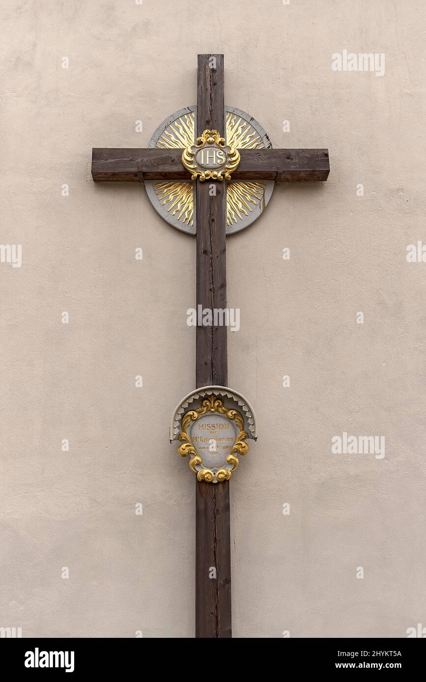 Wooden cross from 1919 at the Church of the Assumption of the Virgin ...