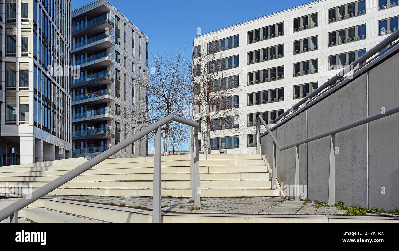Office building, staircase, modern architecture, Ueberseequartier ...