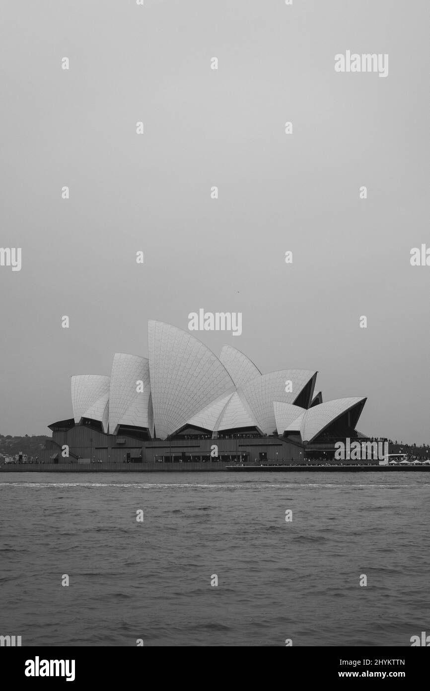 Vertical grayscale shot of Sydney Opera House. Sydney, Australia Stock ...