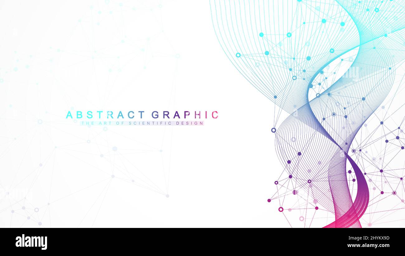 Digits abstract background with connected line and dots, wave flow ...