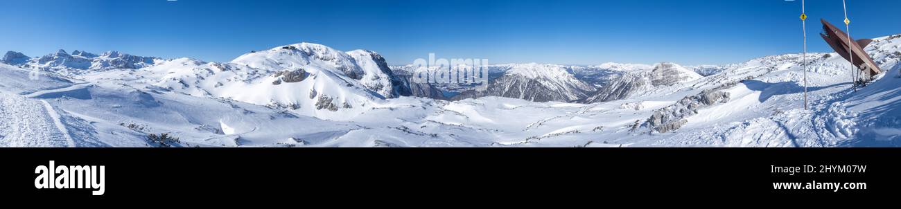 Blue sky over winter landscape, view from Dachstein-Hai snowshoe trail ...