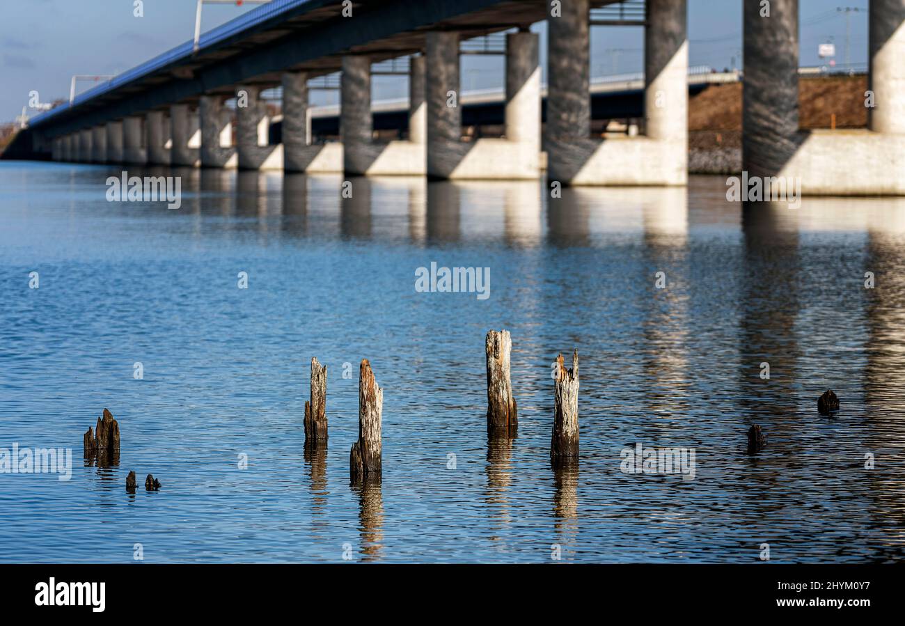 The Ruegen Bridge on the Ruegen Dam between the island and Stralsund ...