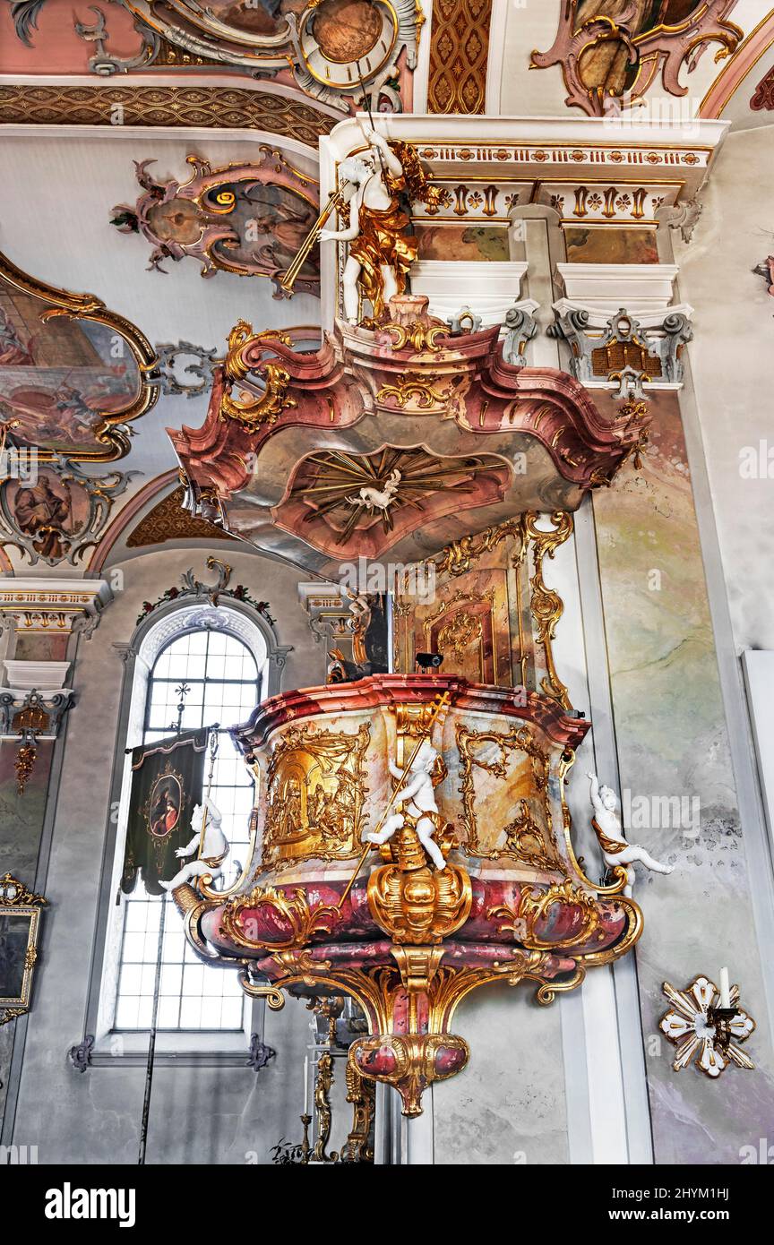 Pulpit, St. Pankratius Parish Church, Wiggensbach, Allgaeu, Bavaria, Germany Stock Photo - Alamy
