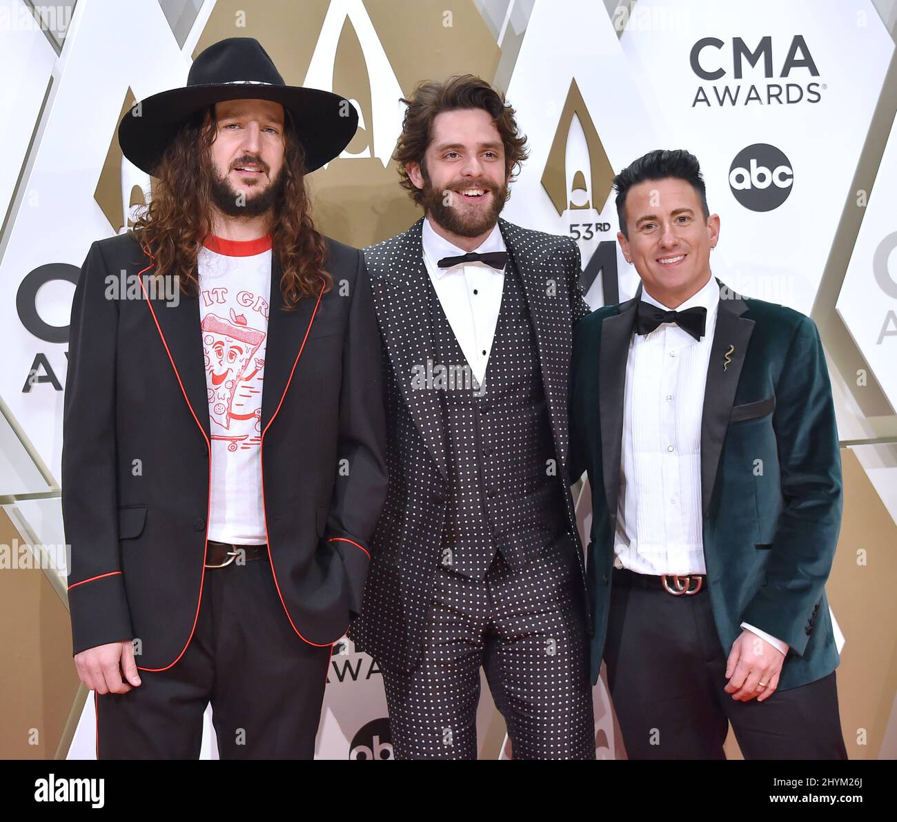 Jesse Frasure, Thomas Rhett and Julian Bunetta arriving to the 53rd ...
