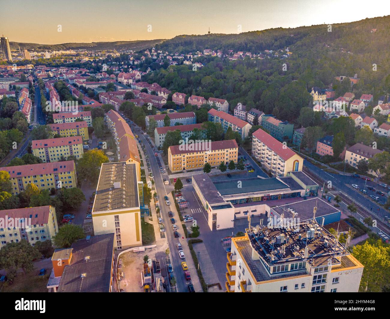 Aerial view of the university town of Jena, Jena, Thuringia, Germany ...