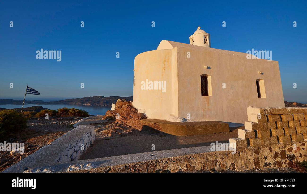 Morning atmosphere, white summit chapel Messe Panagia, Greek national ...