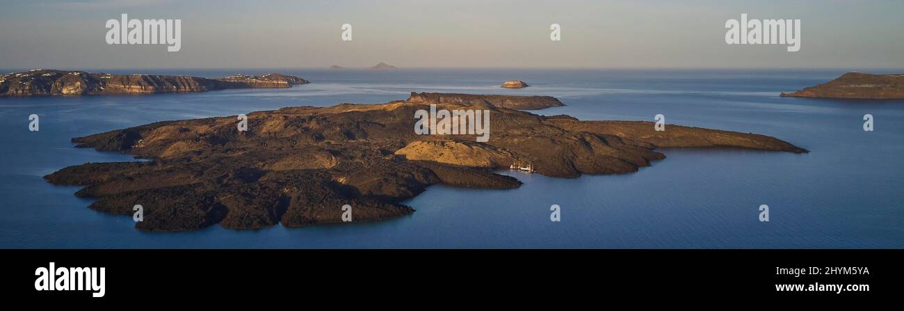 Drone shot, panorama, morning atmosphere, caldera, view of volcanic ...