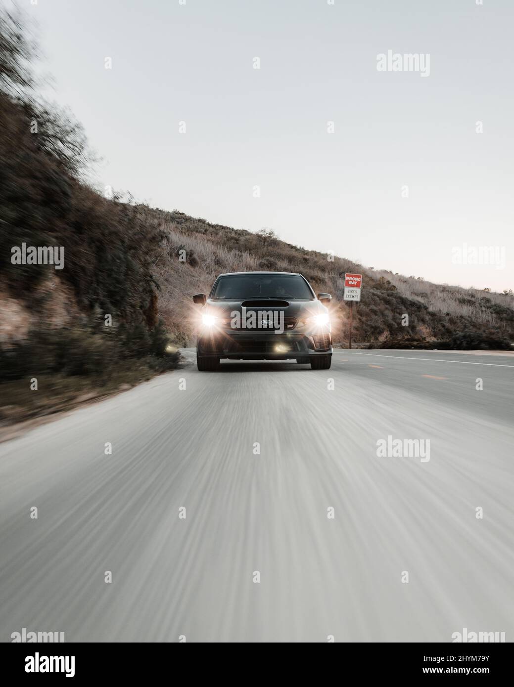 Modern black Subaru car driving in a highway of Newport Beach ...