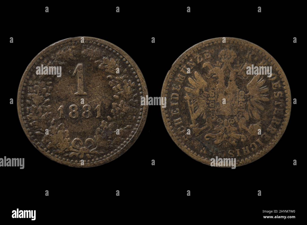 Austro-Hungarian krone from 1881 with black on the background Stock ...