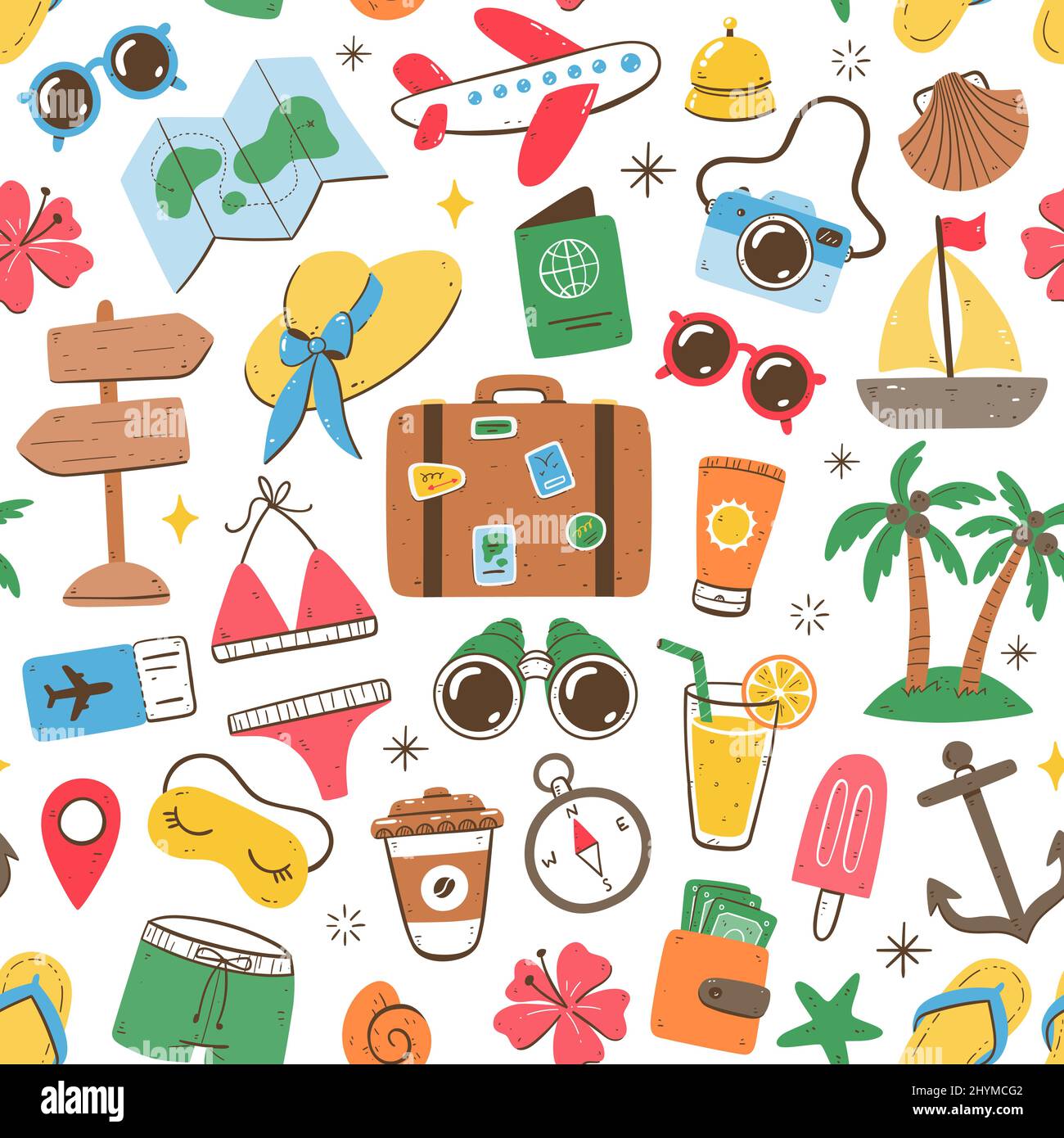 Pattern design with summer and holidays objects. Isolated elements on ...