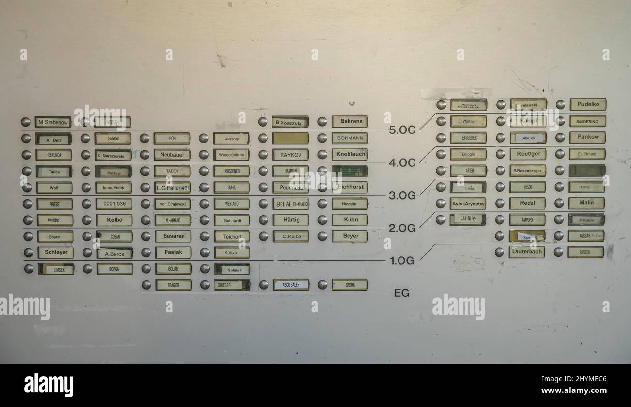 Prefabricated building, bell board, High-Deck-Siedlung, Neukoelln ...