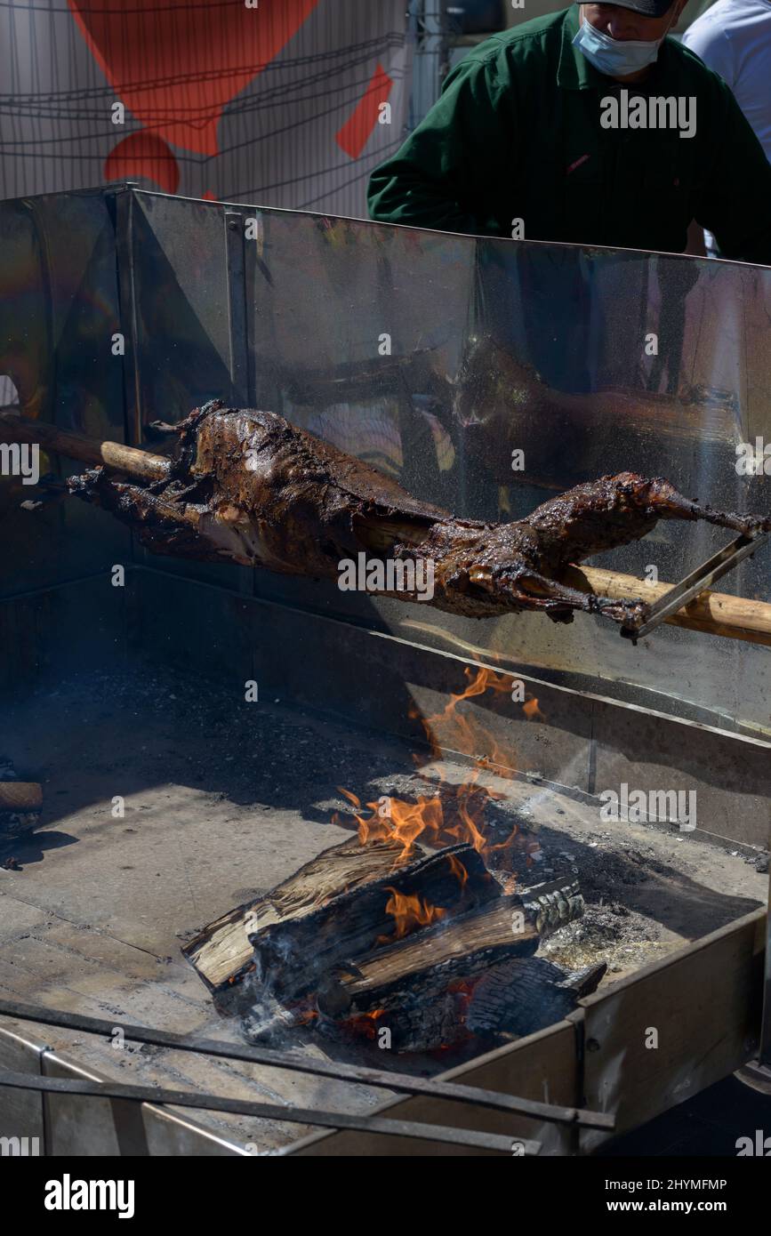 Dog meat, one kind of Asian food. meat is cooked on the grill Stock ...