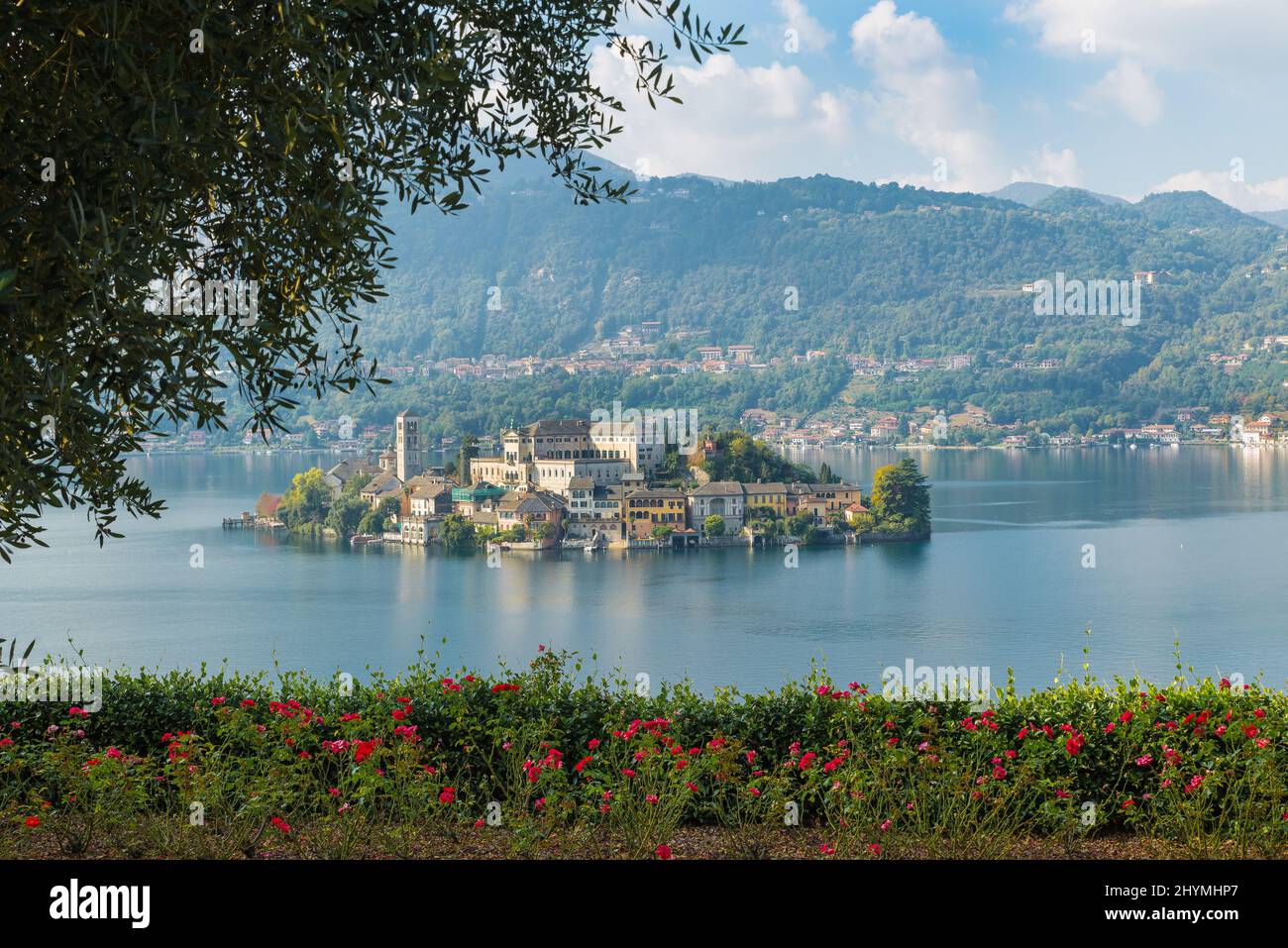 Orta lake with San Giulio island seen from the famous and picturesque ...