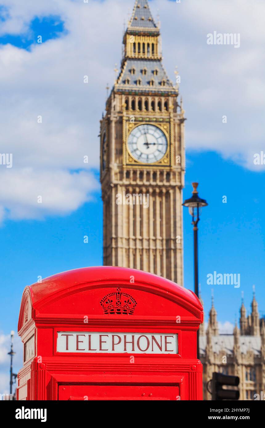 Big Ben and red phone box, London, England, UK Stock Photo - Alamy