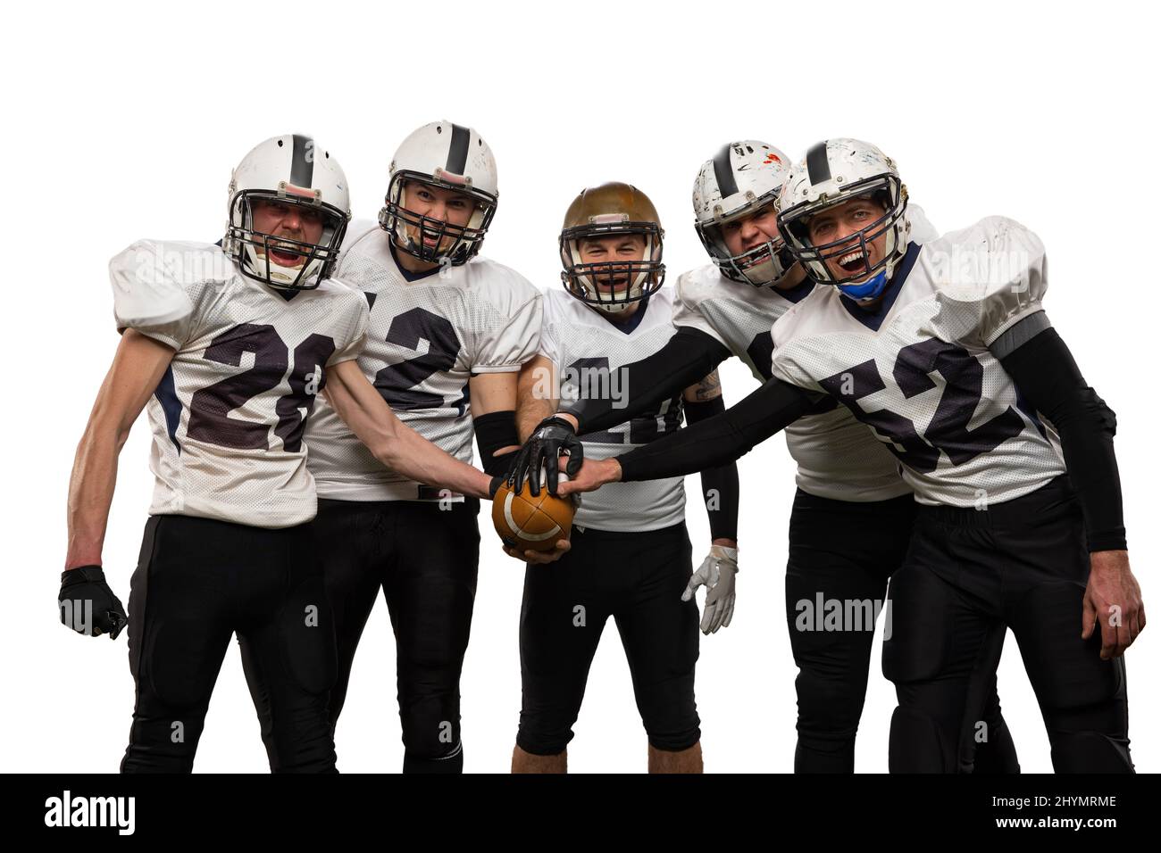 Group of young sportive men, professional american football players in ...