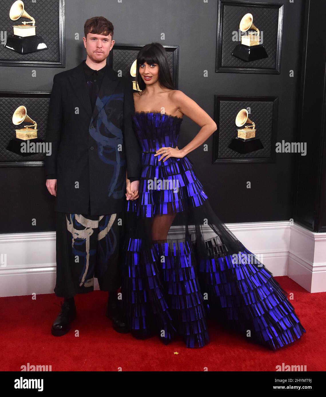 James Blake and Jameela Jamil attending the 2020 GRAMMY Awards held at ...