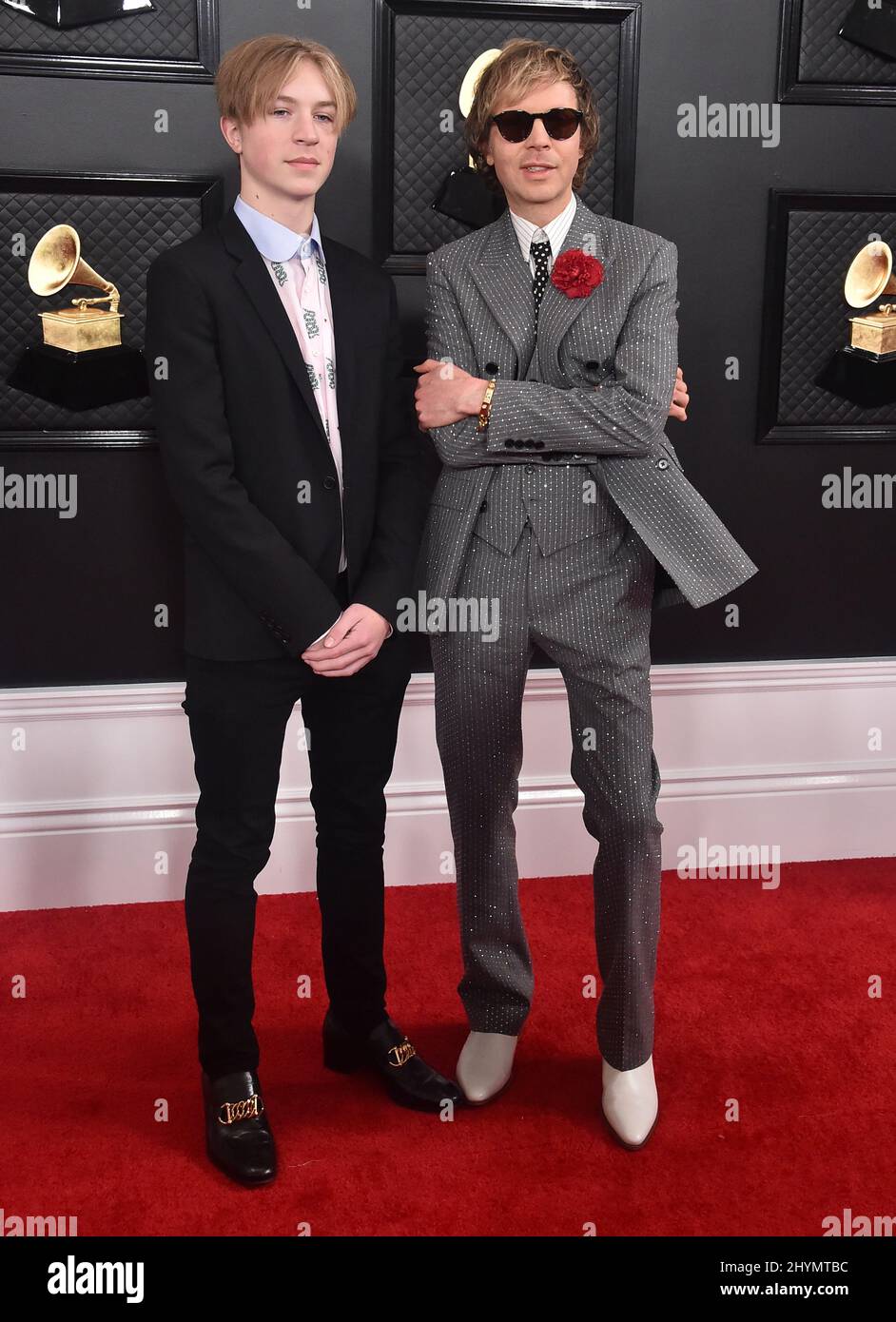 Beck and Cosimo Henri attending the 2020 GRAMMY Awards held at Staples ...