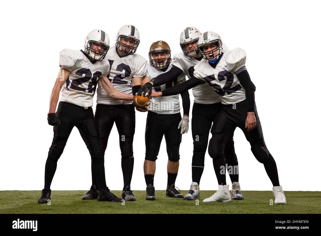 Group of young sportive men, professional american football players in ...