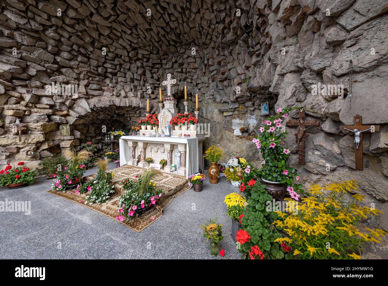 Altar with Christ Cross in Mary's Grotto, replica of the grotto of ...