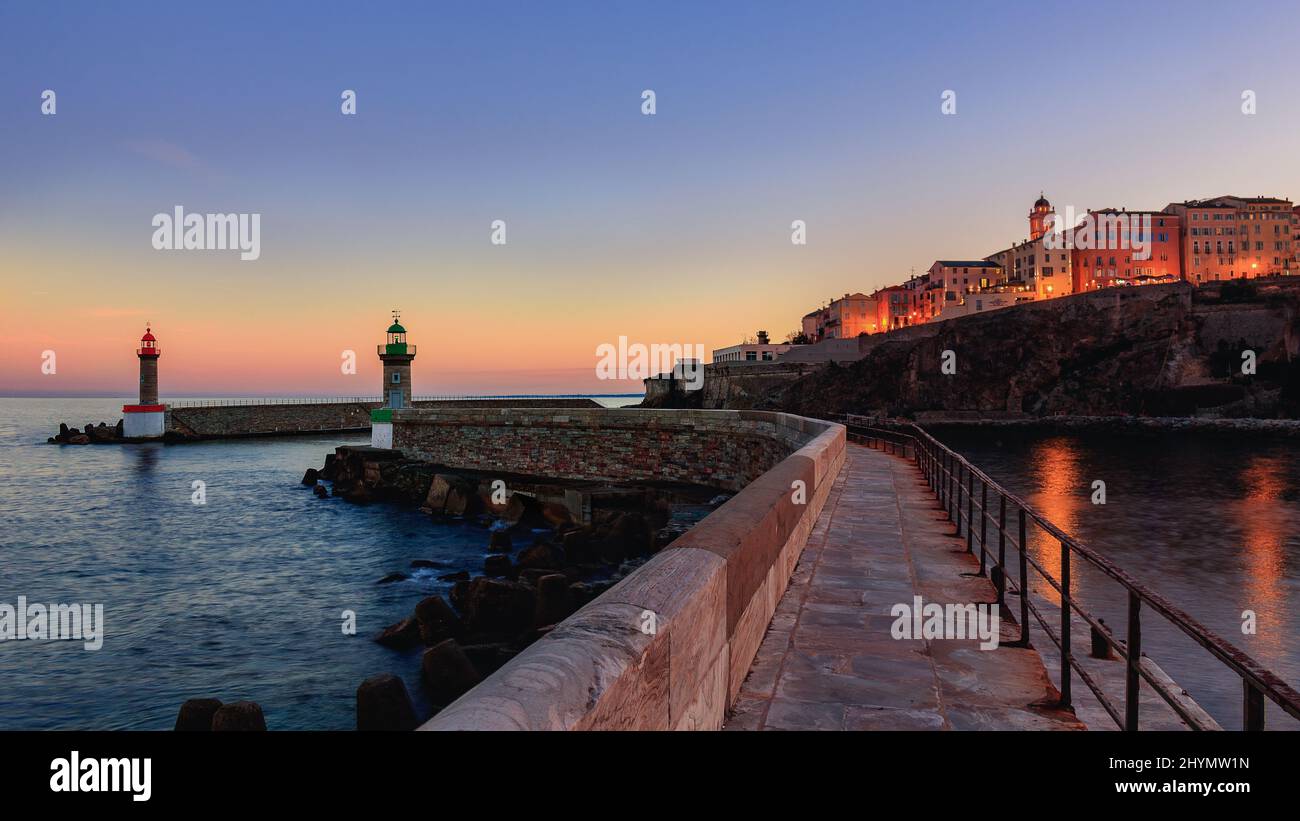 Scenic view of a pathway on the water leading to lighthouses against ...