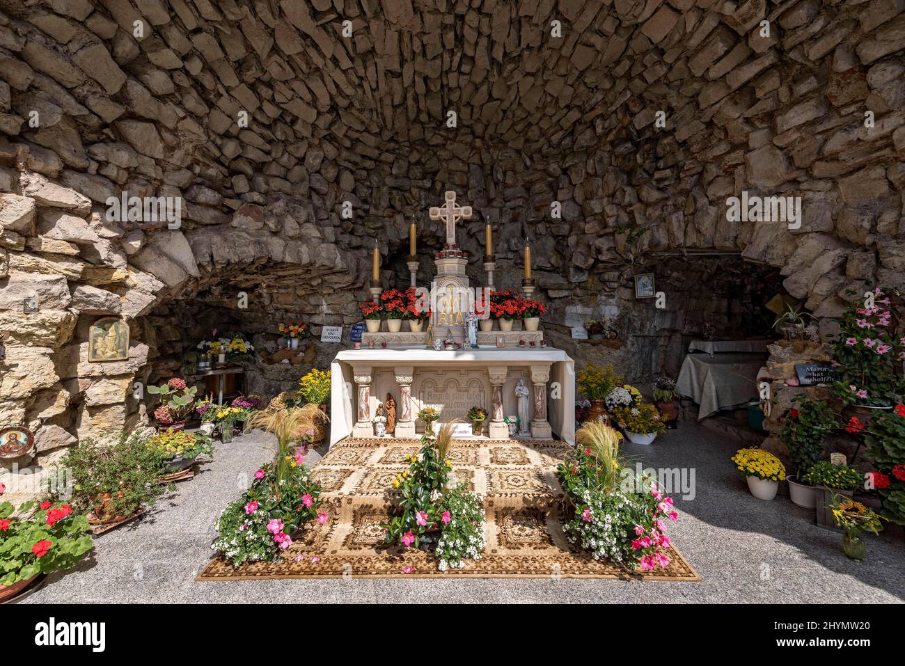 Altar with Christ Cross in Mary's Grotto, replica of the grotto of ...