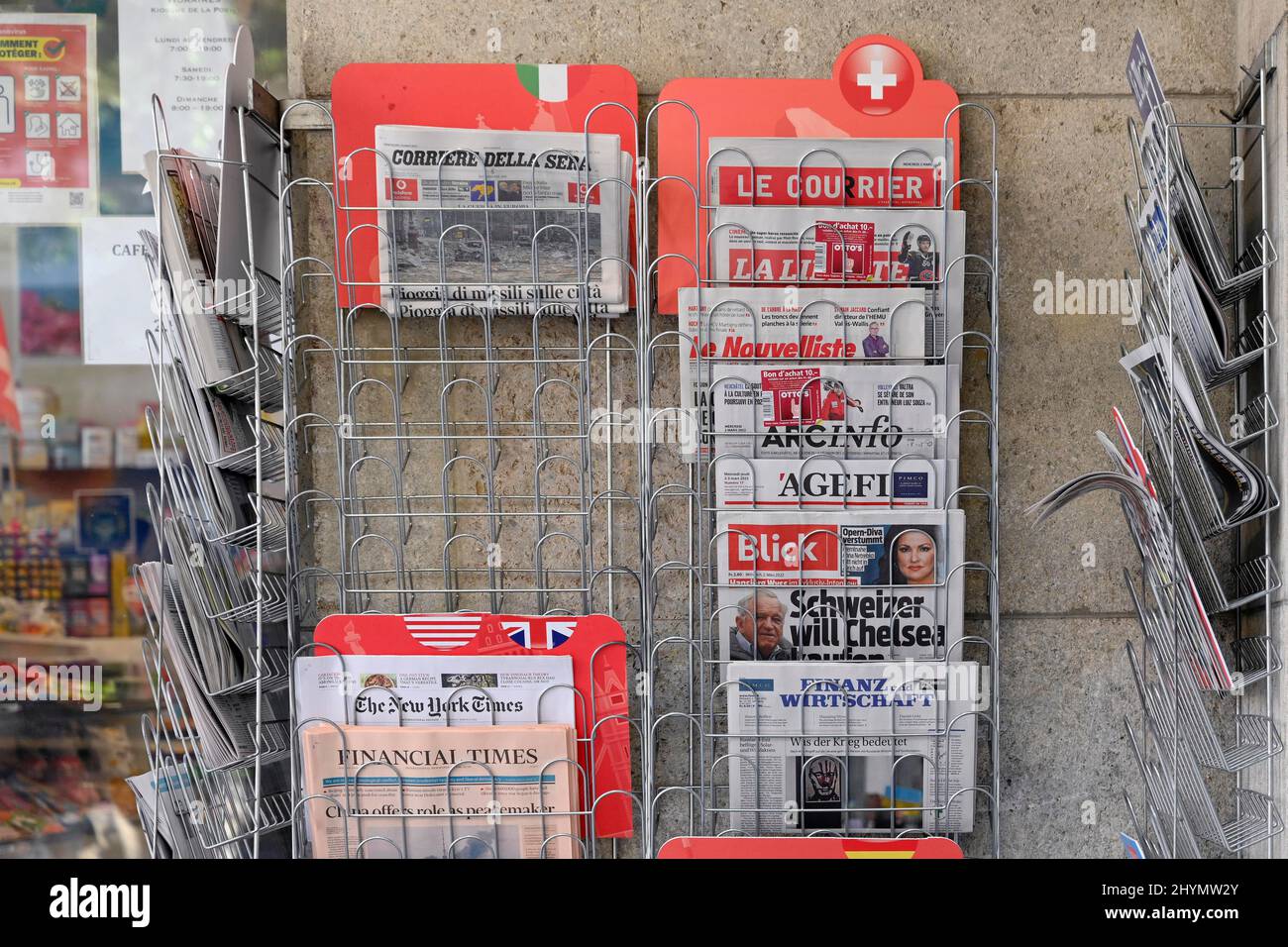 Sales stand with various daily newspapers, Switzerland Stock Photo - Alamy