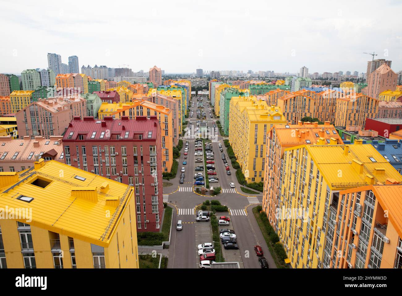 View over the colourful houses in Comfort Town in Kiev, Ukraine Stock ...