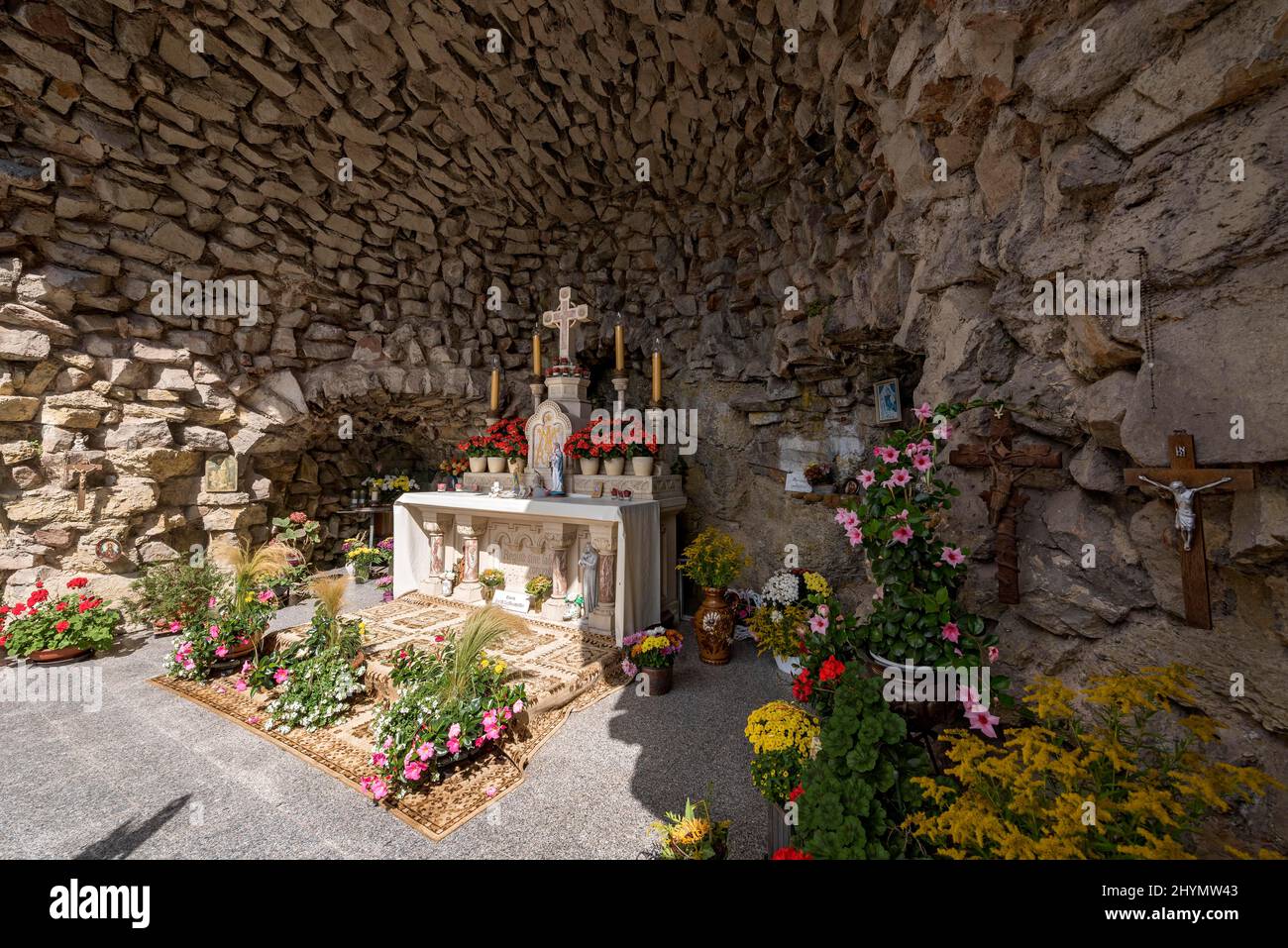 Altar with Christ Cross in Mary's Grotto, replica of the grotto of ...