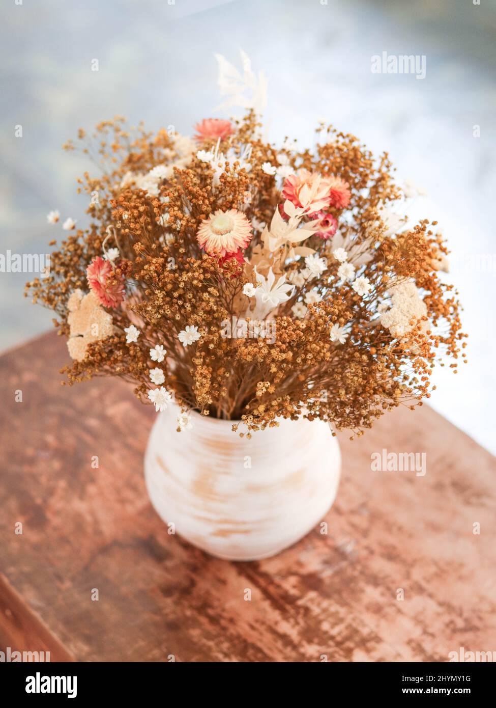 Beautiful Bouquet of Ocher and Red Dry Flowers Placed on a Vase for ...