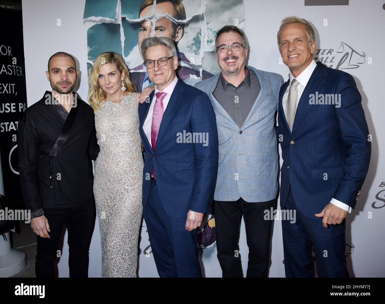 Michael Mando, Rhea Seehorn, Peter Gould, Vince Gilligan and Patrick ...