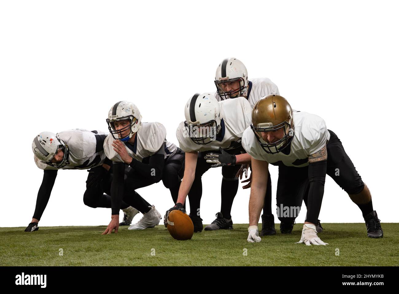 Group of young sportive men, professional american football players in ...