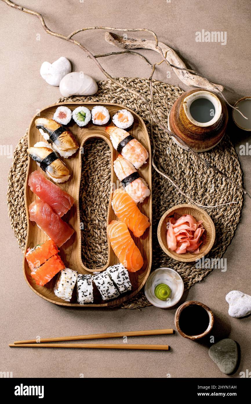 Sushi rolls set. Traditional japanese dish sushi and rolls with fresh ...