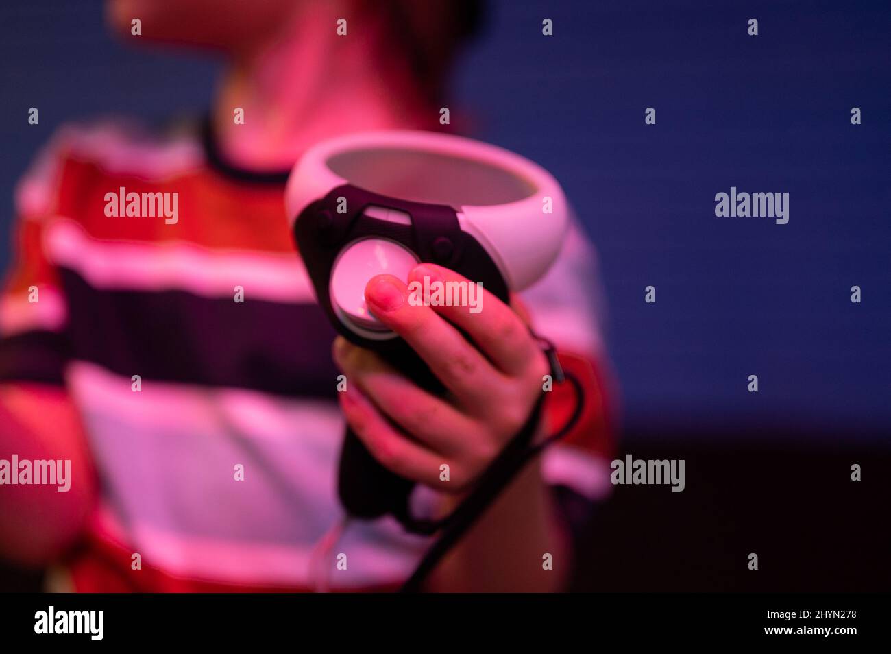 vr game and virtual reality. kid boy gamer six years old fun playing on ...