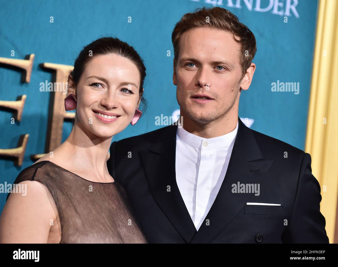 Caitriona Balfe and Sam Heughan attending the season five premiere of ...