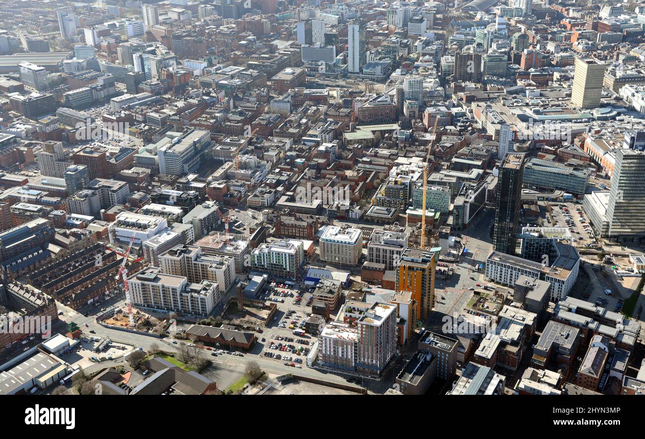 aerial view of Manchester city centre taken from the east loooking west ...