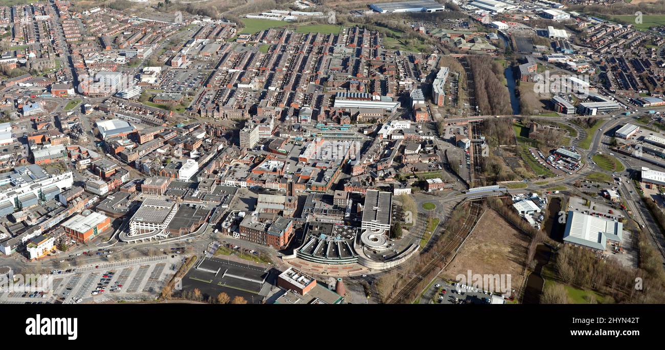 panoramic aerial view of St Helens town centre, Merseyside Stock Photo ...