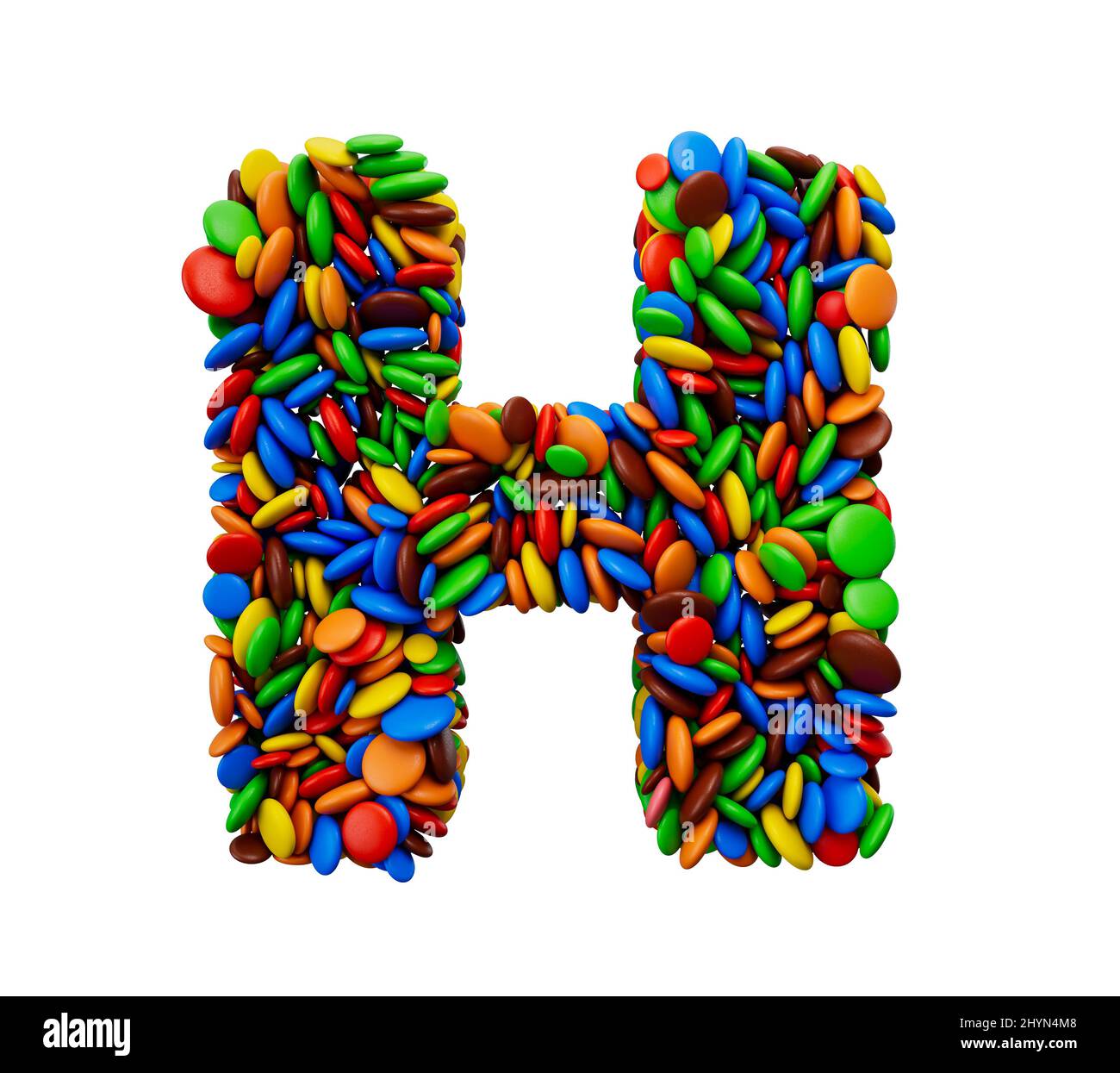 3D illustration of the letter H of multicoloured rainbow candies Stock ...