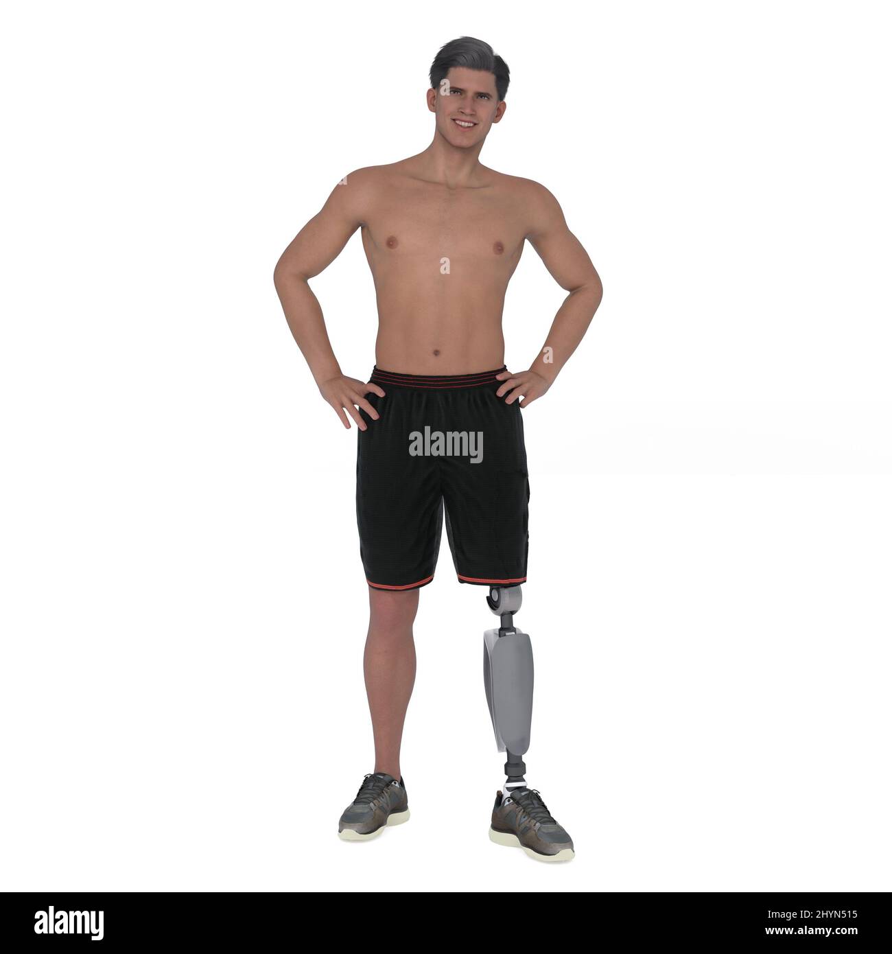 3D Render : isolated image of a smiling man with prosthesis leg Stock ...