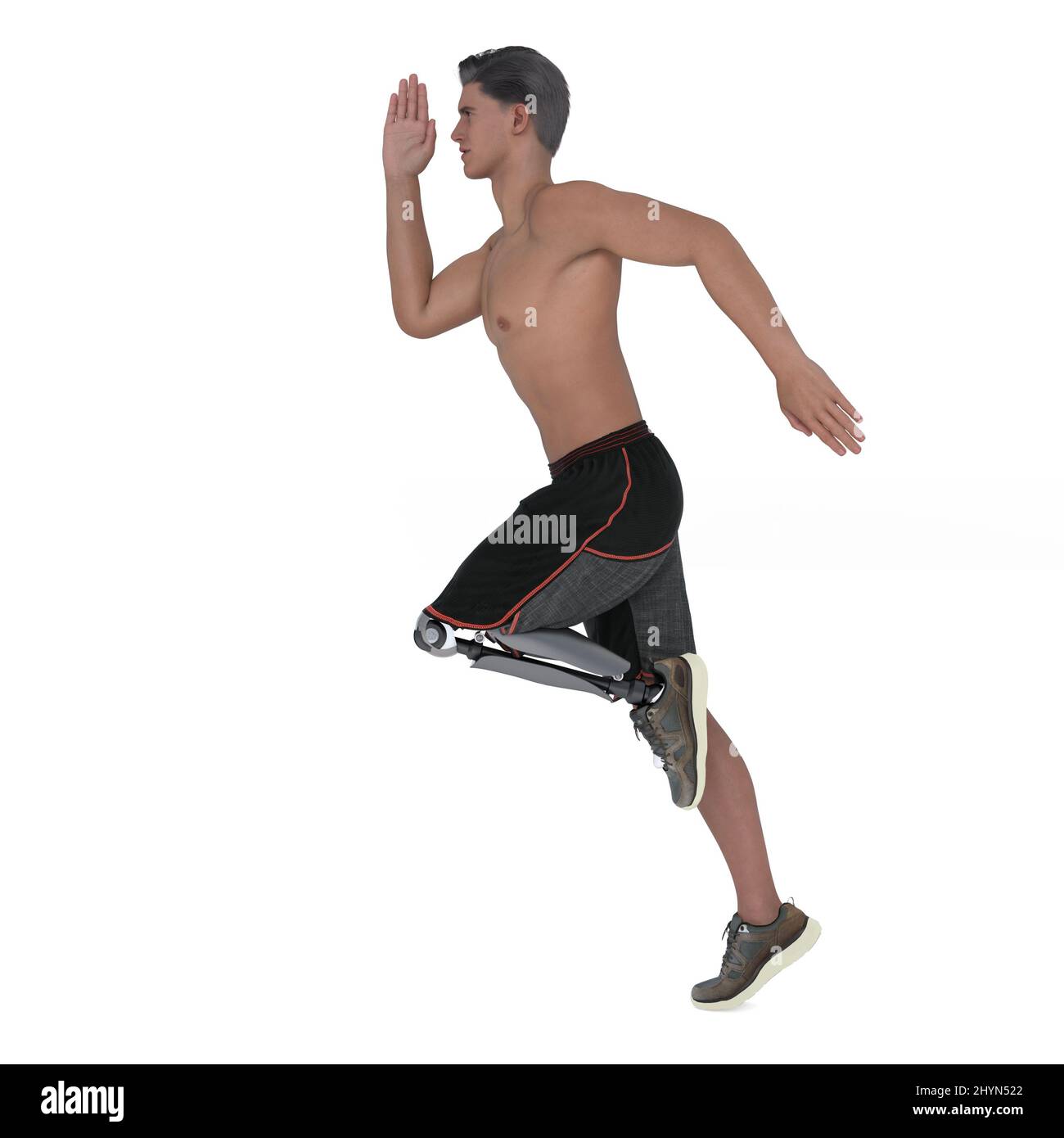3D Render : isolated image of a smiling man with prosthesis leg Stock ...