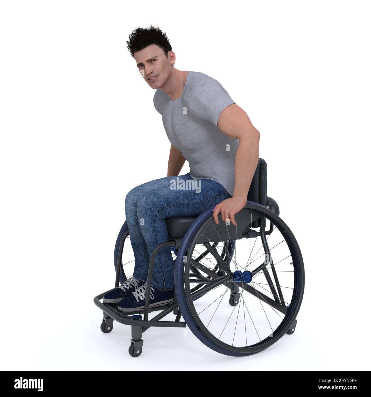 3D Render : the portrait of a man who uses a wheelchair, wheelchair ...