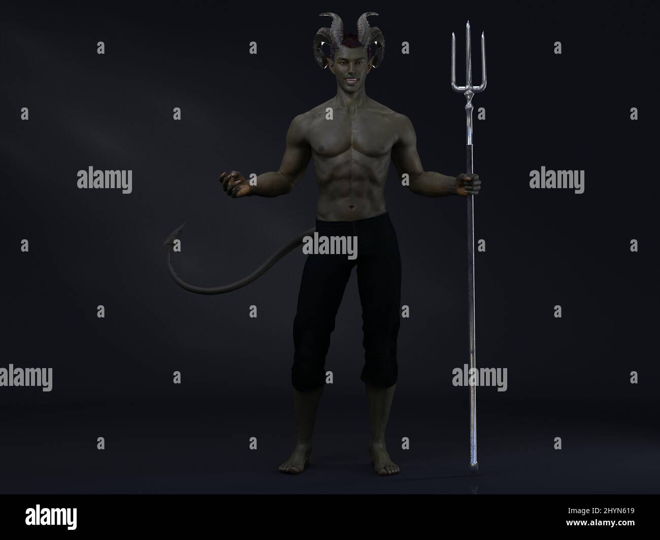 3D Render : Male Devil character with trident, horror creature ...